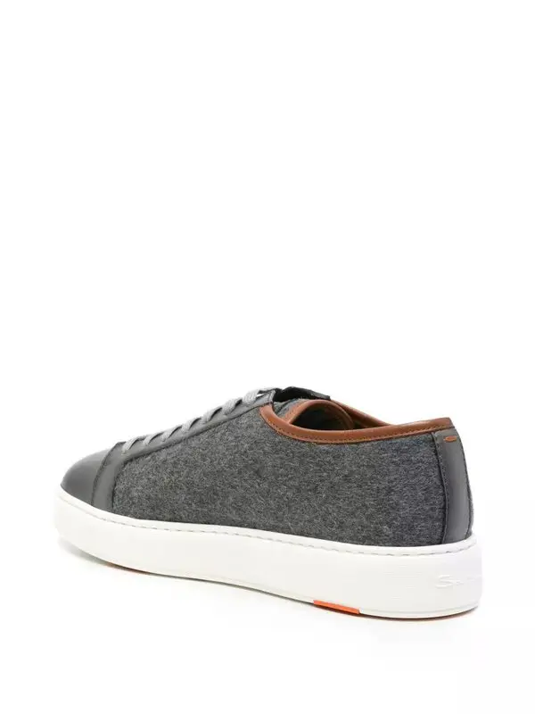 Santoni Cashmere And Leather Low-top Sneakers