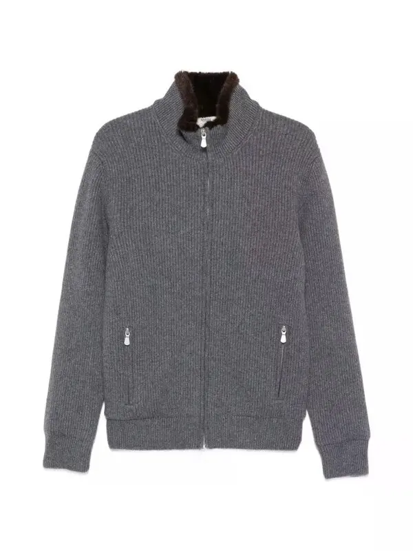BARBA NAPOLI Fur-trim Ribbed-knit Jacket
