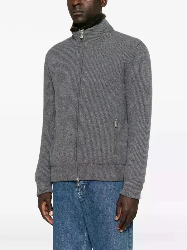 BARBA NAPOLI Fur-trim Ribbed-knit Jacket