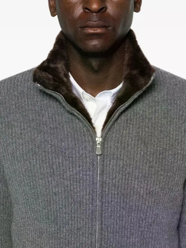 BARBA NAPOLI Fur-trim Ribbed-knit Jacket