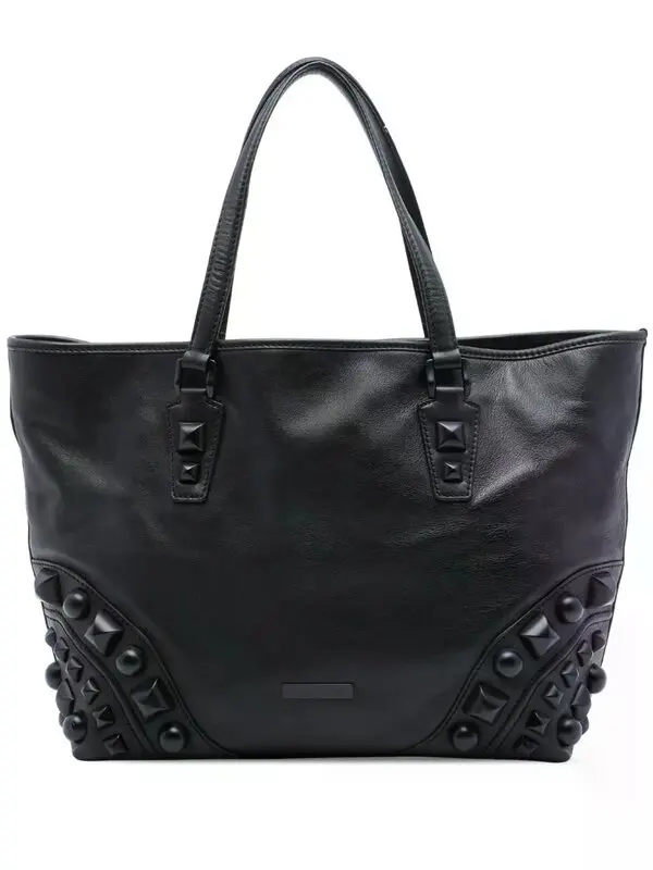 Burberry 2000-2017 Large Studded Leather Nickie Tote Bag - Black