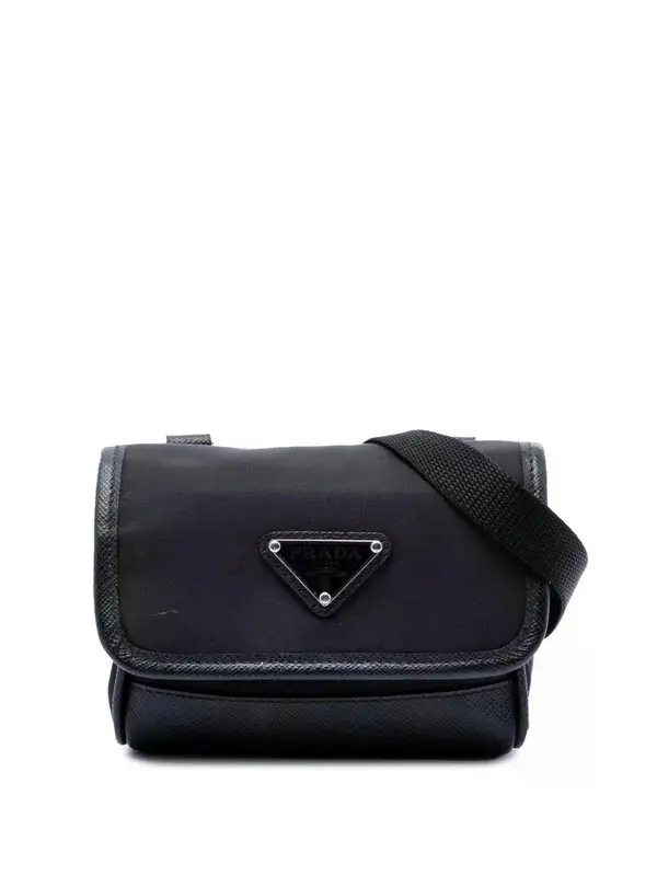 Prada 2013-2026 Re Nylon And Saffiano Pouch Crossbody Bag - Black