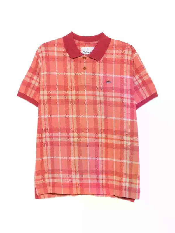 VIVIENNE WESTWOOD Check-pattern Orb-embroidered Polo Shirt - Red