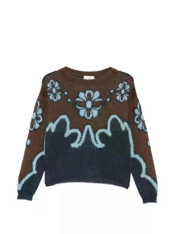 I BLUES Crew Neck Long Sleeve Sweater With Floral Motif