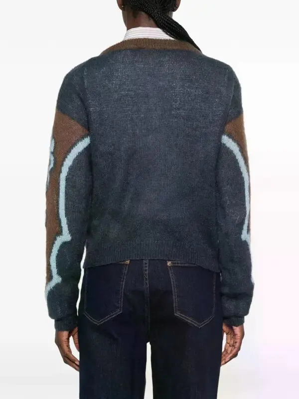 I BLUES Crew Neck Long Sleeve Sweater With Floral Motif