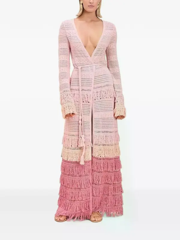 Devon Windsor Maureen Fringed Crochet-knit Robe - Pink