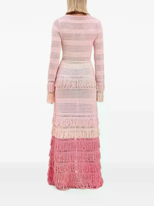 Devon Windsor Maureen Fringed Crochet-knit Robe - Pink