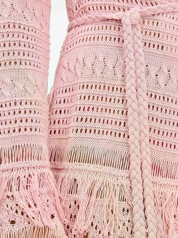 Devon Windsor Maureen Fringed Crochet-knit Robe - Pink