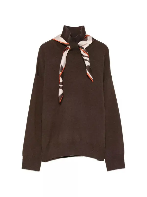 Seventy High-neck Sweater With Printed Scarf Detail - Brown
