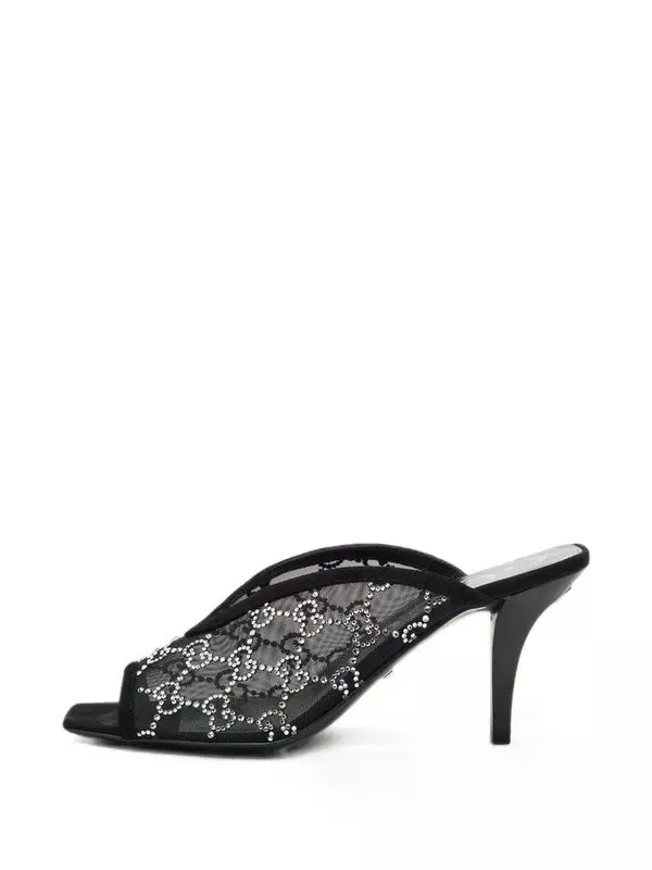 Gucci Mesh Crystal Embellished Gg Motif Slip-on Sandals - Black