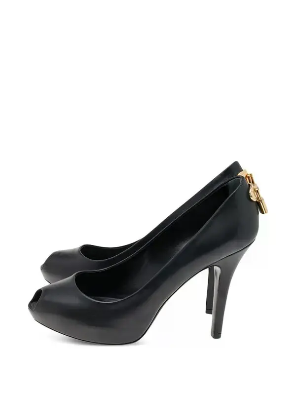 LOUIS VUITTON Leather Peep-toe Stiletto Heels With Padlock Detail - Black