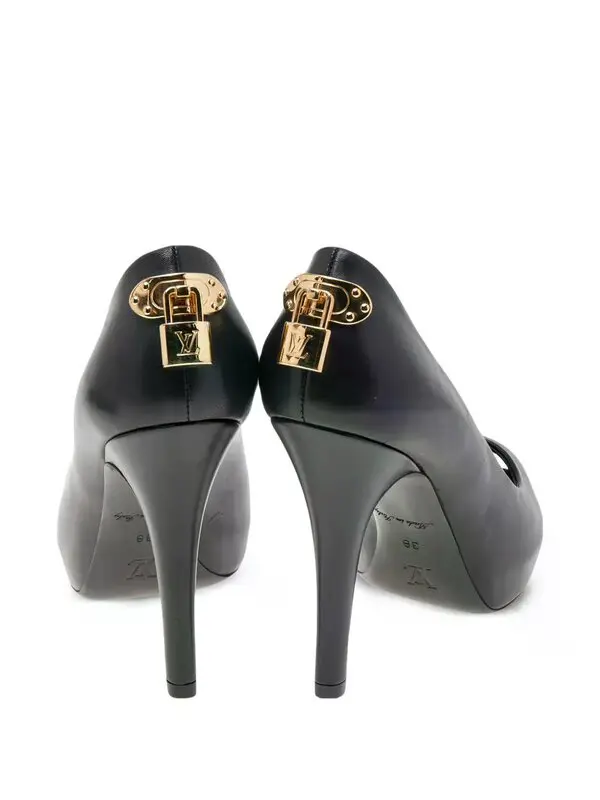 LOUIS VUITTON Leather Peep-toe Stiletto Heels With Padlock Detail
