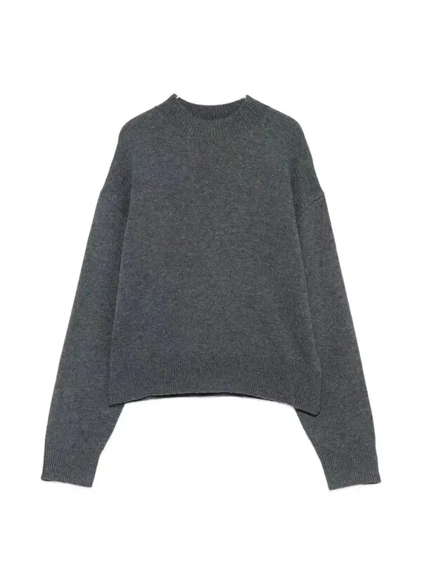 Pinko Ribbed Mock Neck Sweater With Logo Patch - Grey