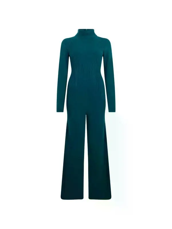 Alberta Ferretti Ribbed-knit High-neck Jumpsuit