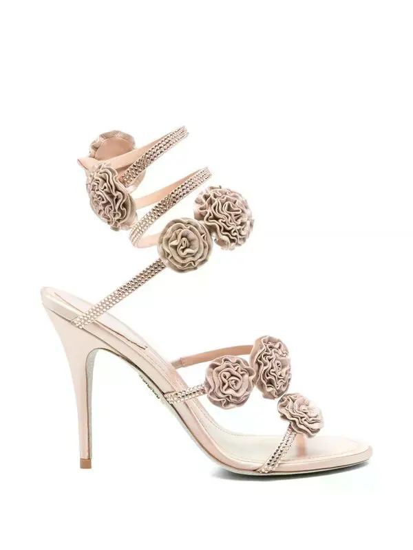 Rene Caovilla Crystal-embellished Floral-appliqué Sandals - Neutrals