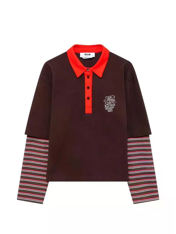 MSGM Layered Sleeve Logo Embroidered Polo Shirt