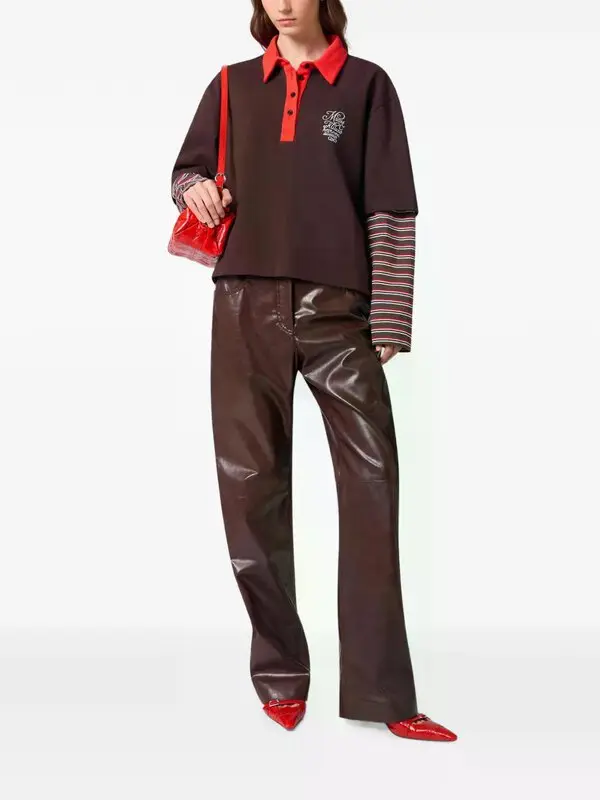 MSGM Layered Sleeve Logo Embroidered Polo Shirt