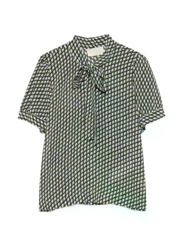 I BLUES Geometric Print Pussy-bow Blouse