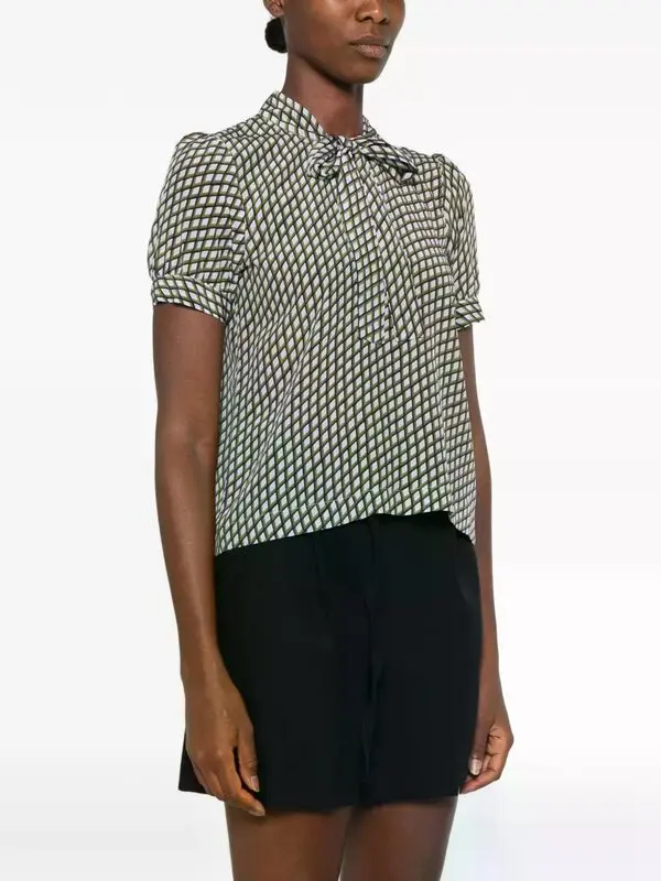 I BLUES Geometric Print Pussy-bow Blouse