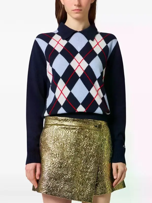 MSGM Argyle Pattern Polo Collar Sweater