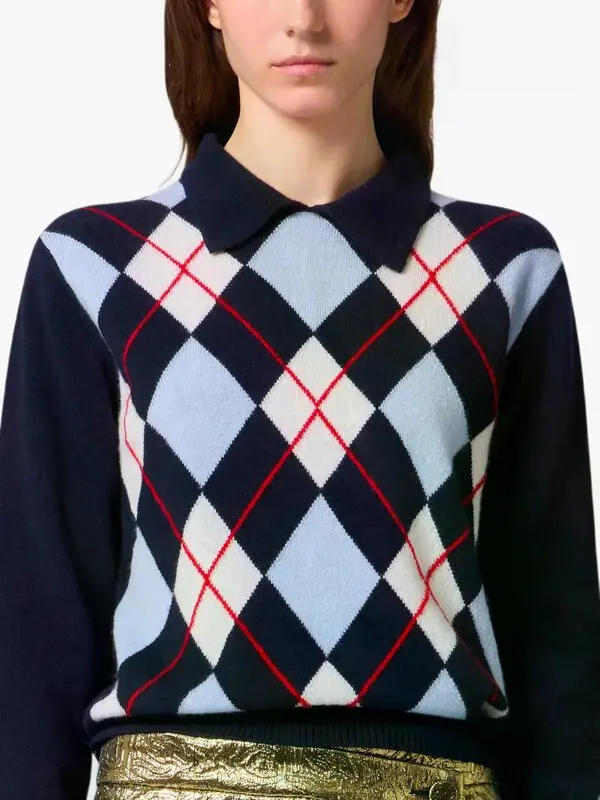 MSGM Argyle Pattern Polo Collar Sweater