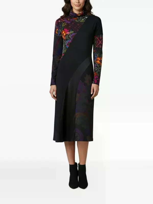 Etro Mixed-print High-neck Midi Dress - Black