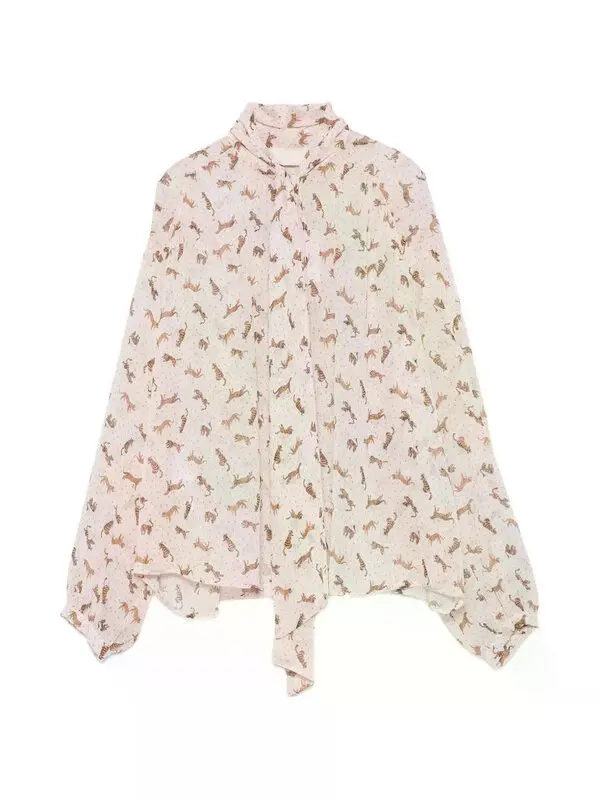 I BLUES Animal Print Pussy-bow Blouse