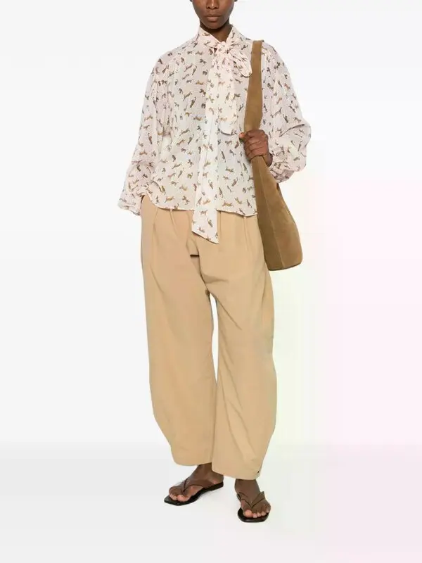 I BLUES Animal Print Pussy-bow Blouse