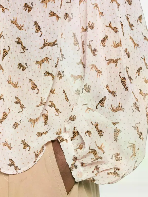 I BLUES Animal Print Pussy-bow Blouse