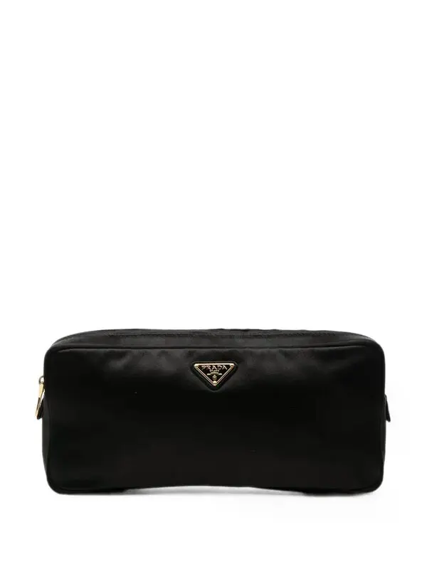 Prada 2013-2026 Satin Multi Zip Pouch Clutch Bag - Black