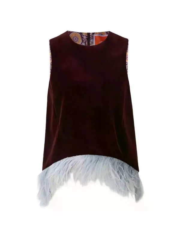 La DoubleJ La Scala Feather-trim Velvet Top