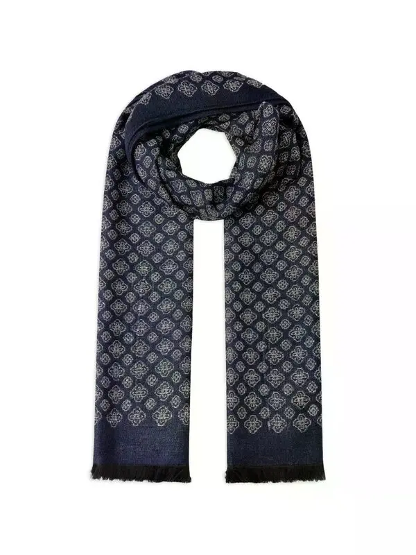 HACKETT LONDON Tile-patterned Fringed Scarf - Grey