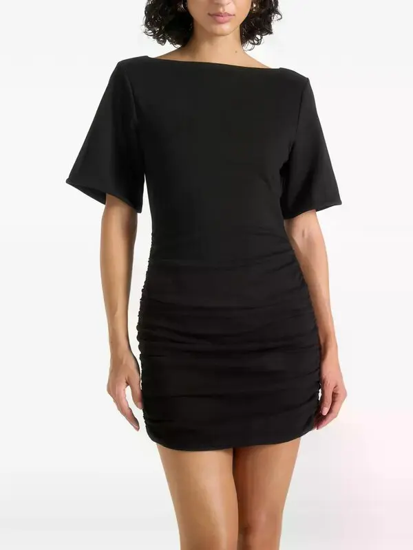 Manière De Voir Summer In Ruched Open-back Cotton T-shirt Mini Dress - Black