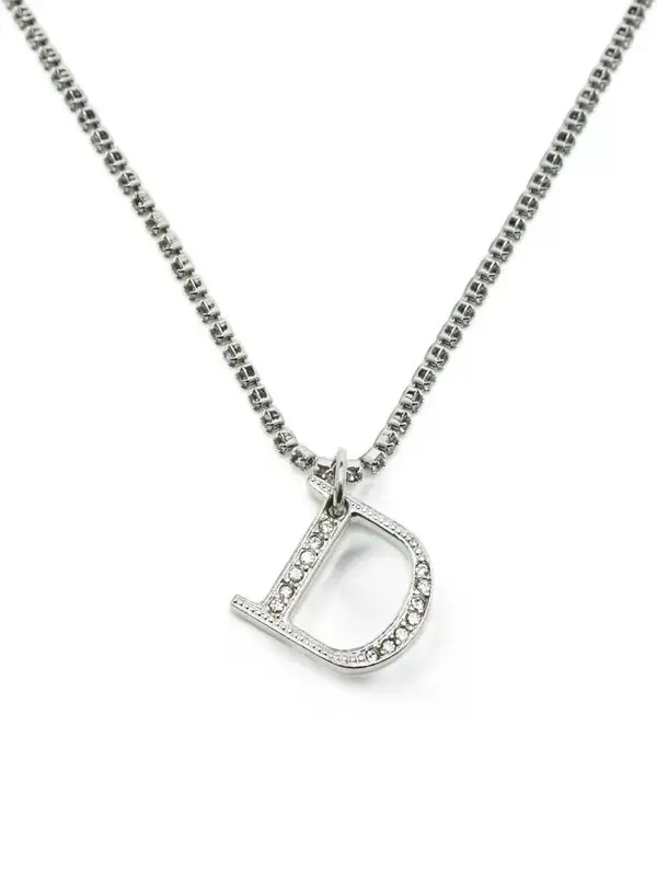 Dior D Logo Crystal Pendant Necklace