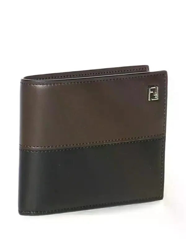 Fendi Ff Double Two-tone Black And Ebony Leather Bi-fold Coin Wallet