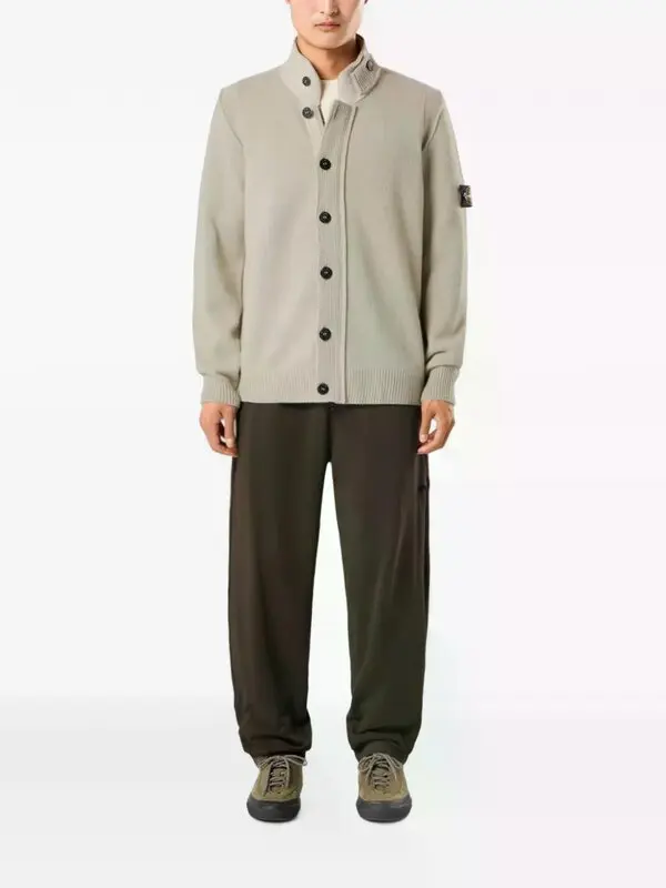 Stone Island Logo Patch Button-up Sweater - Neutrals
