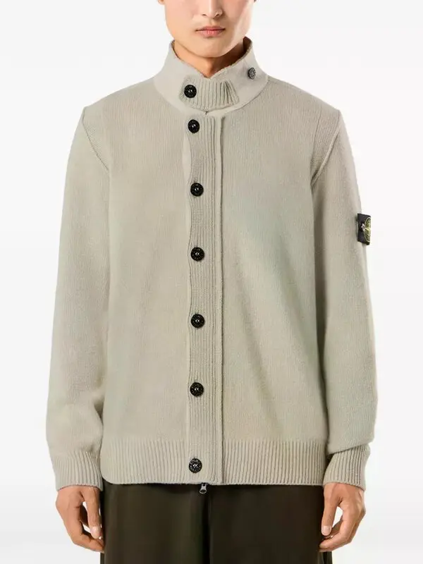 Stone Island Logo Patch Button-up Sweater - Neutrals