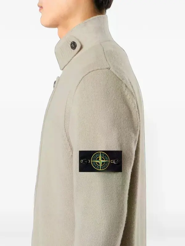 Stone Island Logo Patch Button-up Sweater - Neutrals