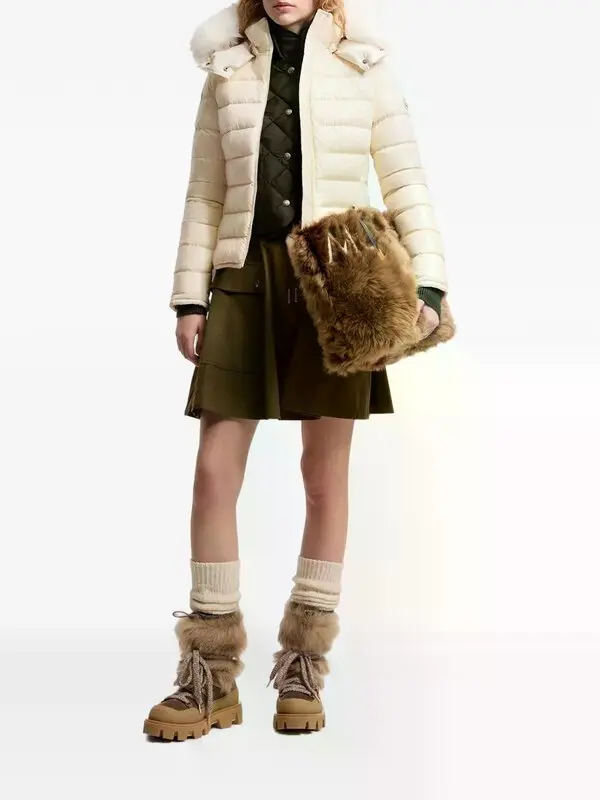 Moncler Quilted Hooded Down Jacket With Faux Fur Trim