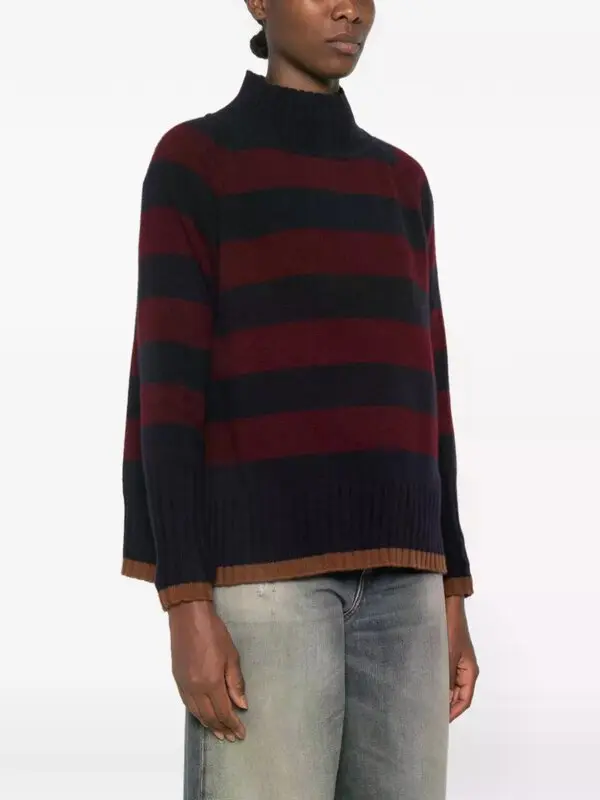 BEYOU Striped Roll-neck Sweater