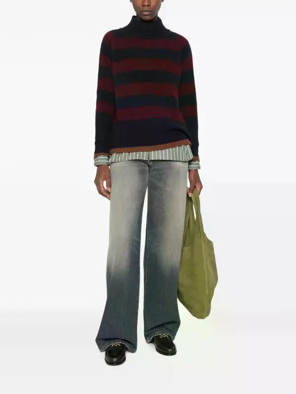 BEYOU Striped Roll-neck Sweater - Blue