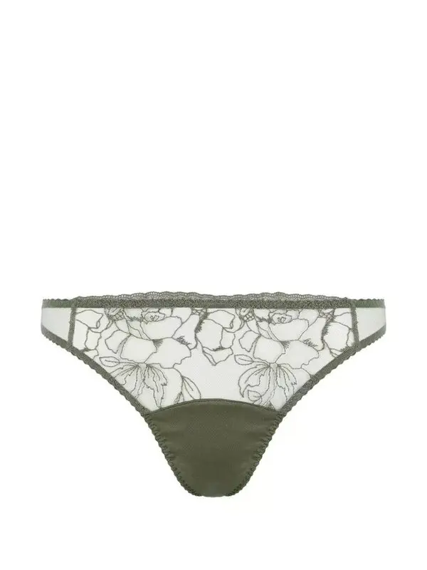 FLEUR OF ENGLAND Iona Floral-embroidered Thong - Green