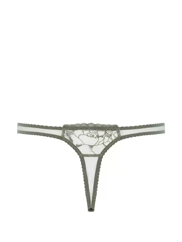 FLEUR OF ENGLAND Iona Floral-embroidered Thong - Green