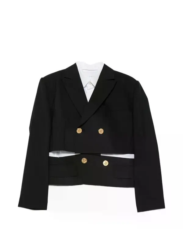 Sacai Double-breasted Cropped Jacket With Notch Lapels