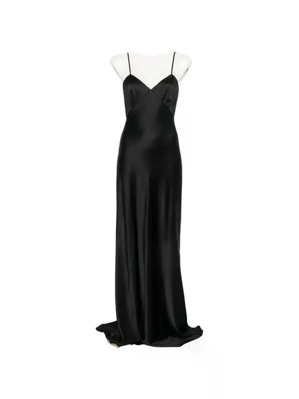 Max Mara Satin V-neck Spaghetti Strap Maxi Dress With Back Cut-out