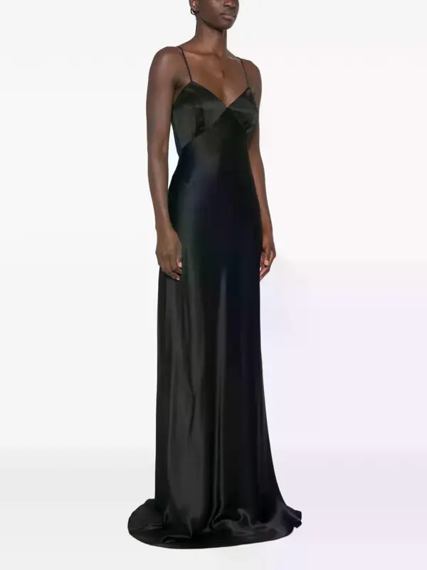 Max Mara Satin V-neck Spaghetti Strap Maxi Dress With Back Cut-out