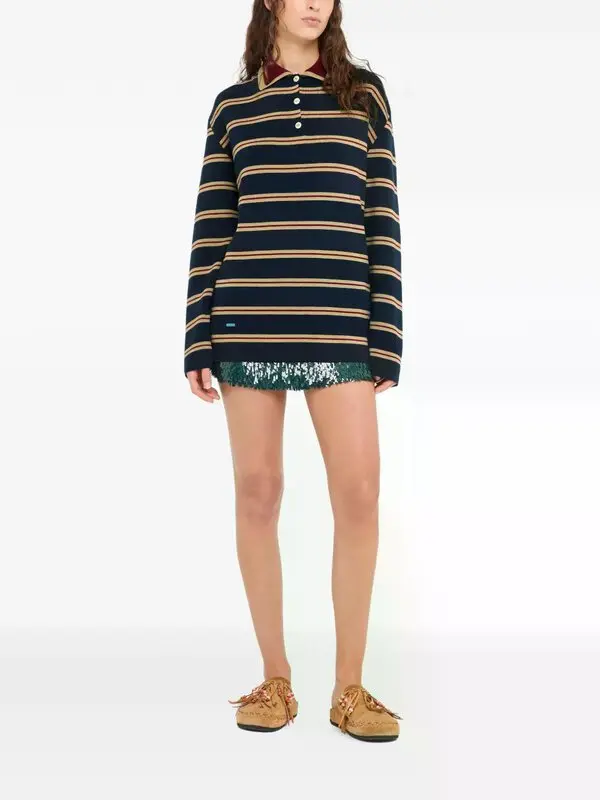 Alanui Striped Double-collar Polo Shirt