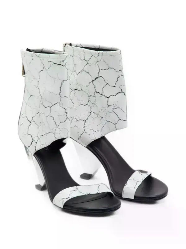 Balmain Marble Print Ankle Cuff Sandals With Lucite Block Heel