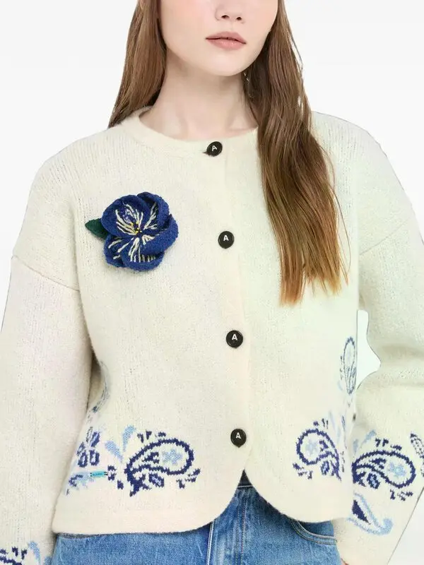 Alanui Hibiscus Embroidered Brooch - Blue