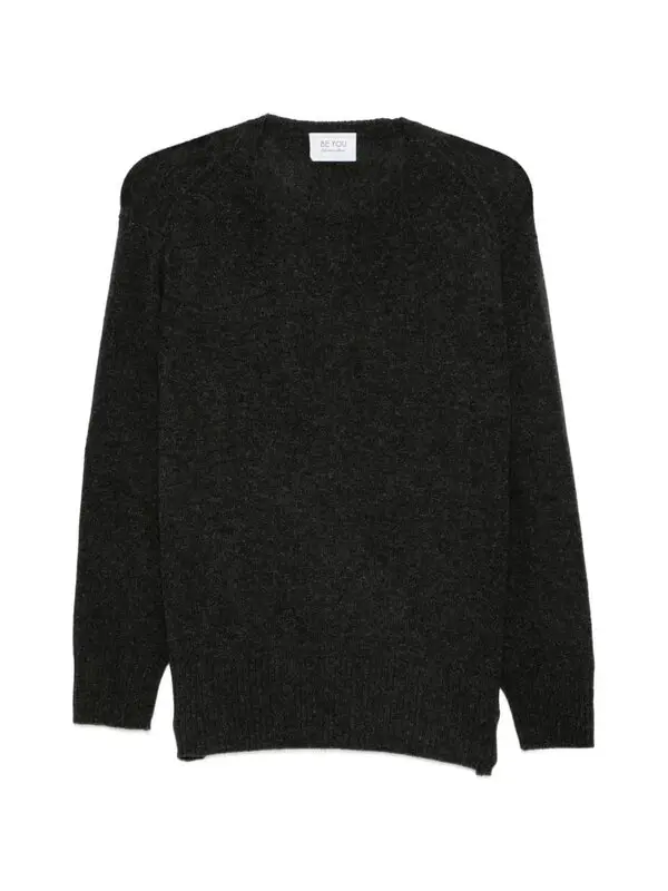 BEYOU Side-slit Sweater - Grey